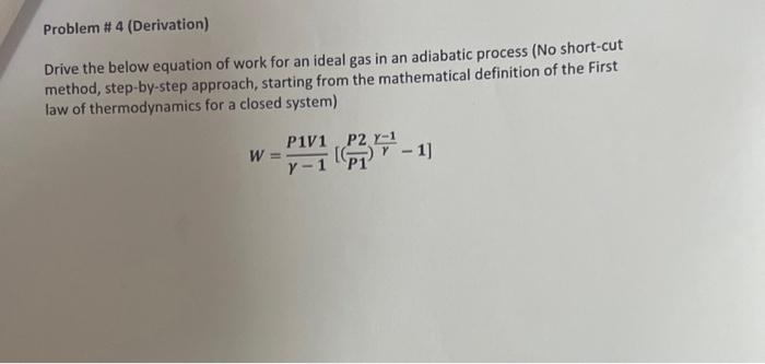 Solved Drive the below equation of work for an ideal gas in | Chegg.com