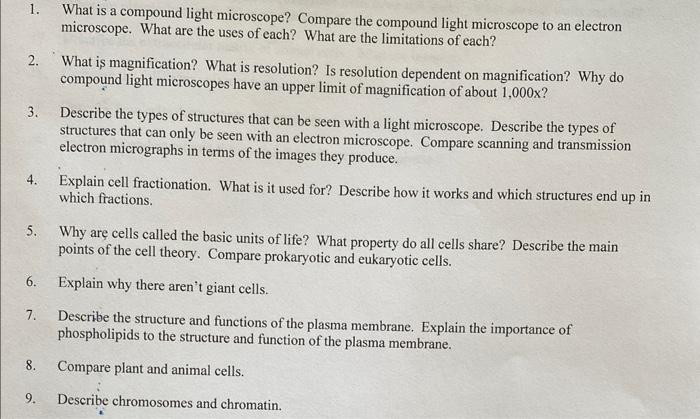 Solved 1. What is a compound light microscope? Compare the | Chegg.com