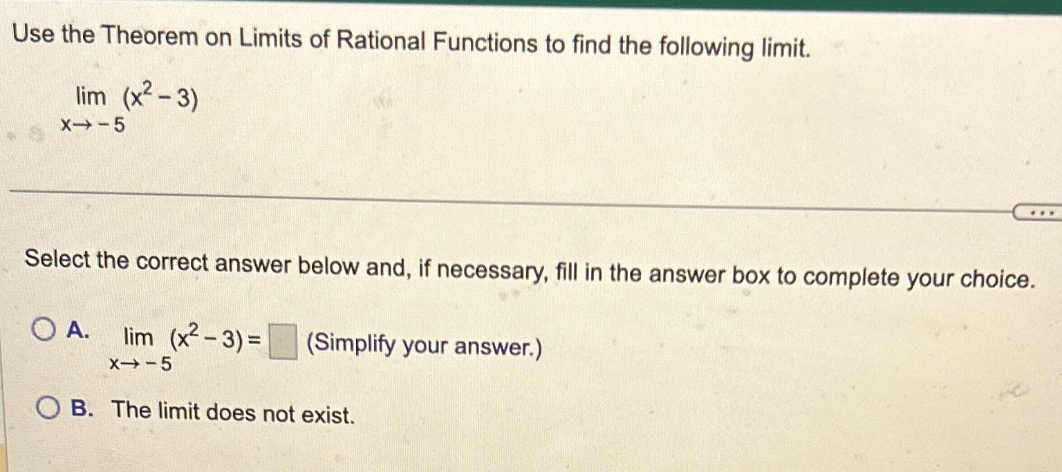 Solved Use the Theorem on Limits of Rational Functions to | Chegg.com