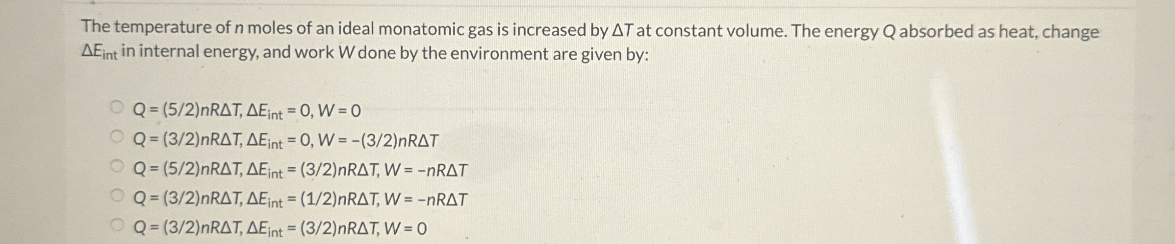 Solved The temperature of n ﻿moles of an ideal monatomic gas | Chegg.com