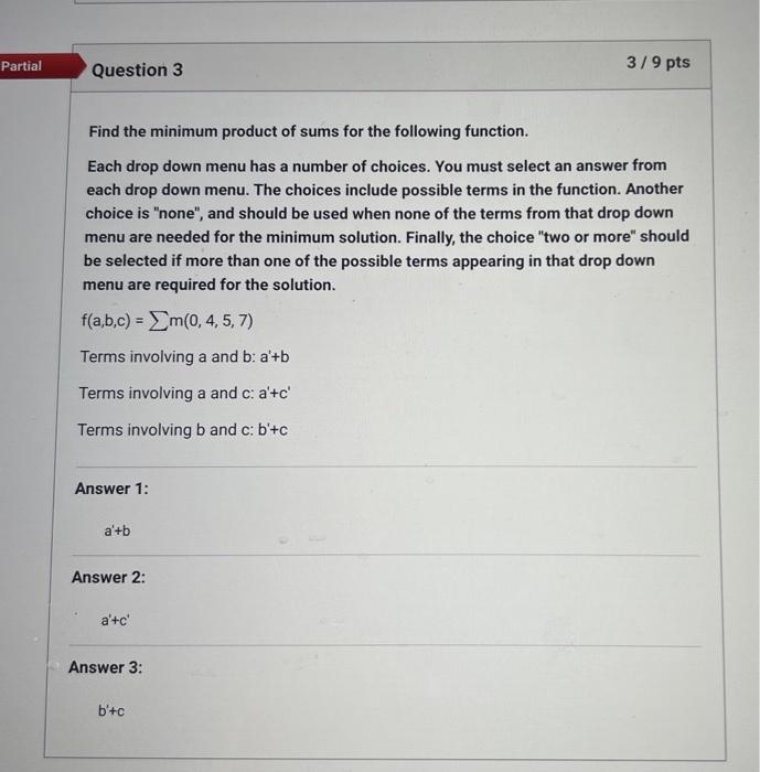 Solved Find the minimum product of sums for the following | Chegg.com
