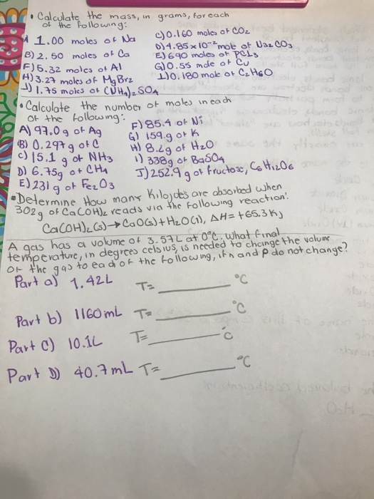 Solved Calculate the mass, in grams, for each of the | Chegg.com