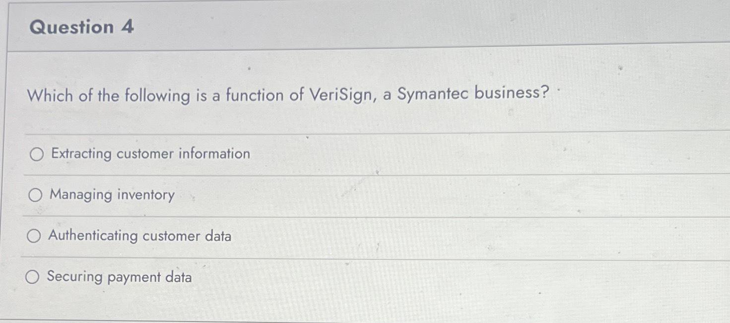 Solved Question 4Which of the following is a function of | Chegg.com