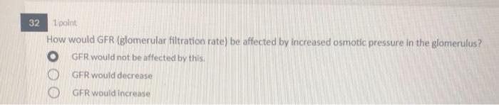 Solved 32 1 point How would GFR (glomerular filtration rate) | Chegg.com