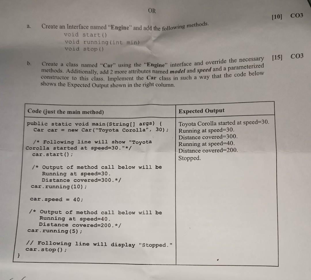 Solved OR a. Create an Interface named "Engine" and add the | Chegg.com
