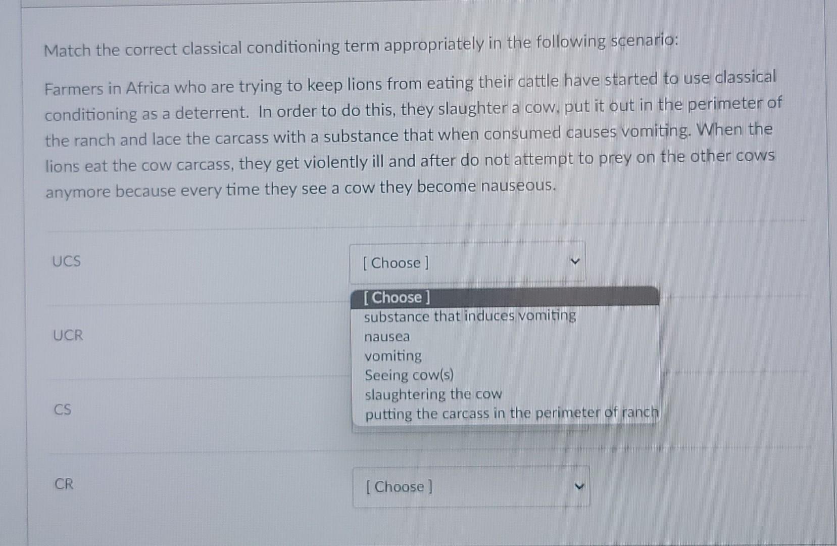 Match the correct classical conditioning term | Chegg.com