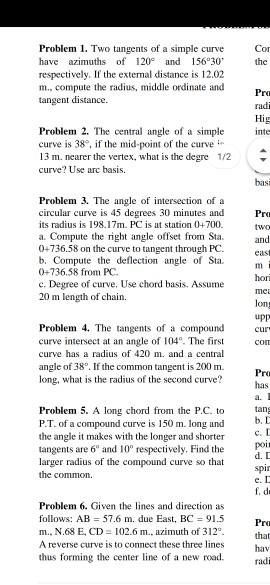 Solved Cor the Problem 1. Two tangents of a simple curve | Chegg.com