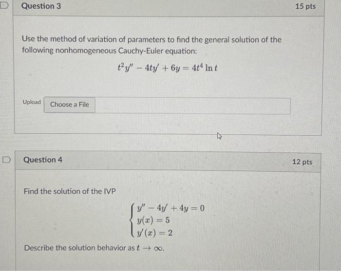 Solved D D Question 3 Use the method of variation of | Chegg.com