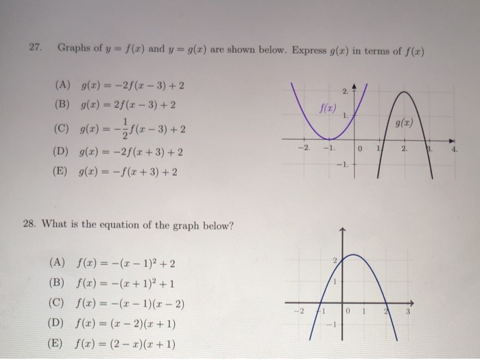 Solved 27. Graphs of y = f(x) and y = g(x) are shown below. | Chegg.com