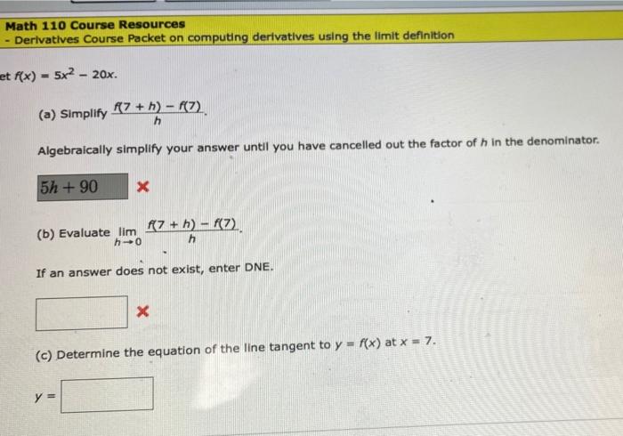 Solved Math 110 Course Resources Derivatives Course Packet | Chegg.com