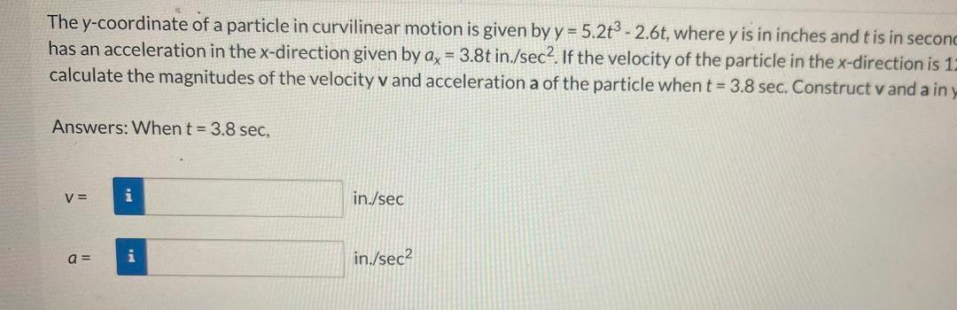 The y-coordinate of a particle in curvilinear motion | Chegg.com