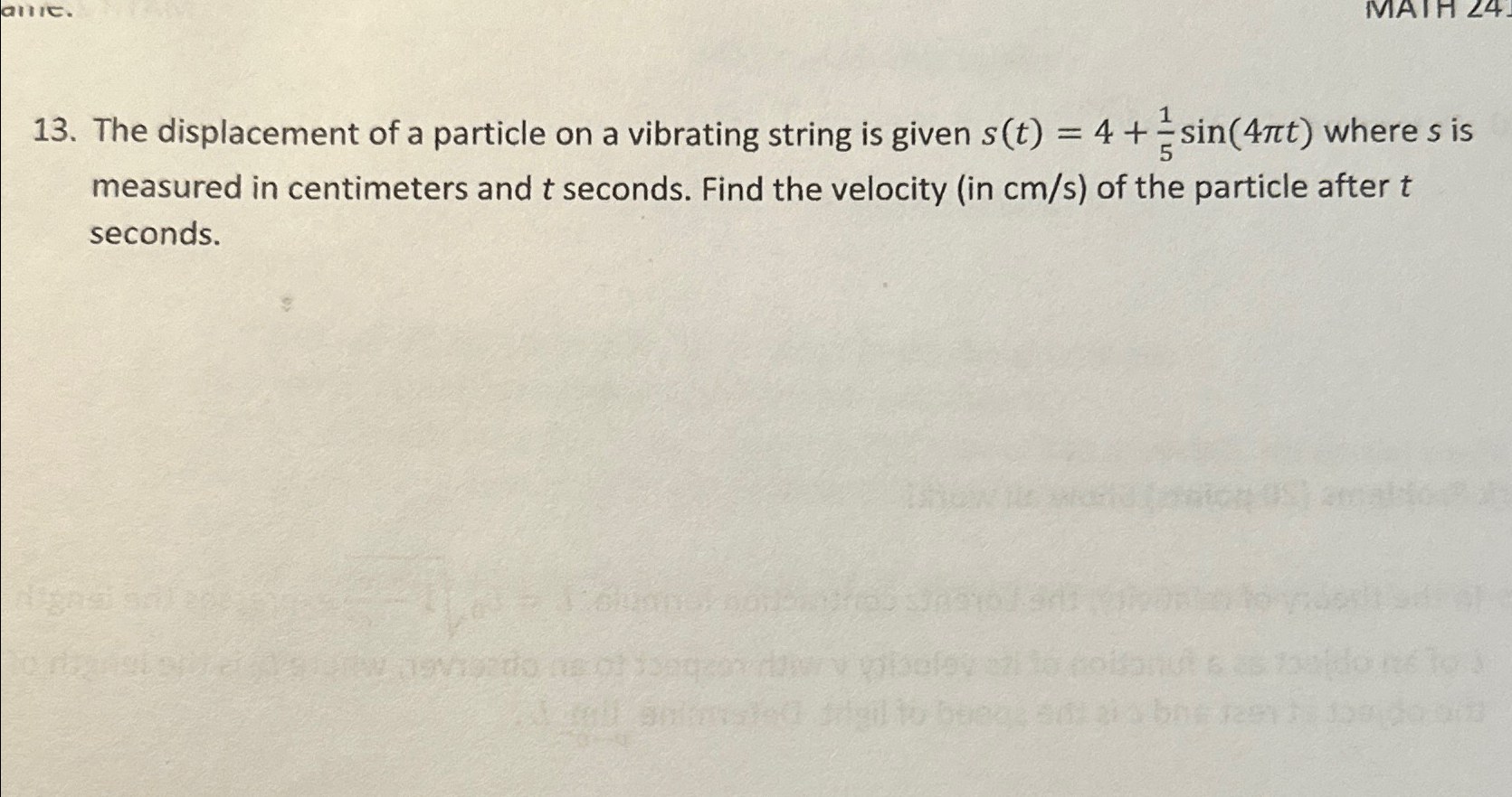 Solved The displacement of a particle on a vibrating string | Chegg.com