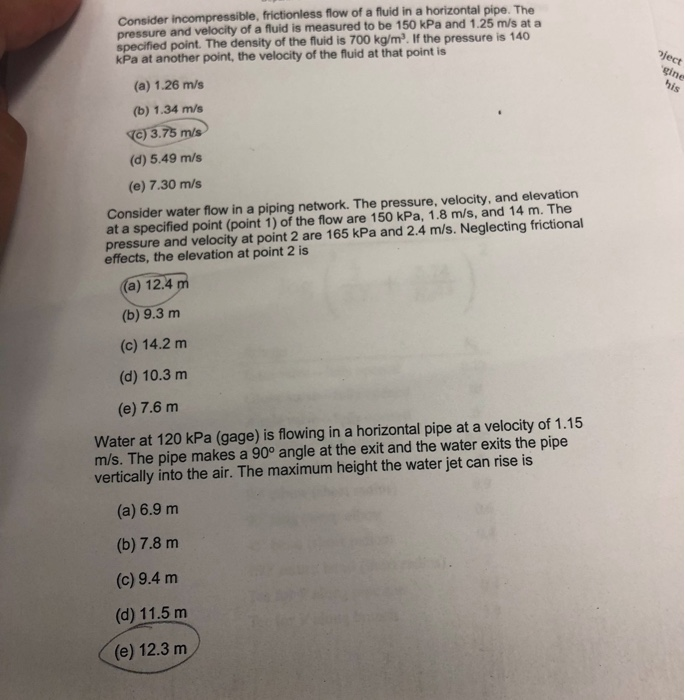 Solved Consider incompressible, frictionless flow of a fluid | Chegg.com