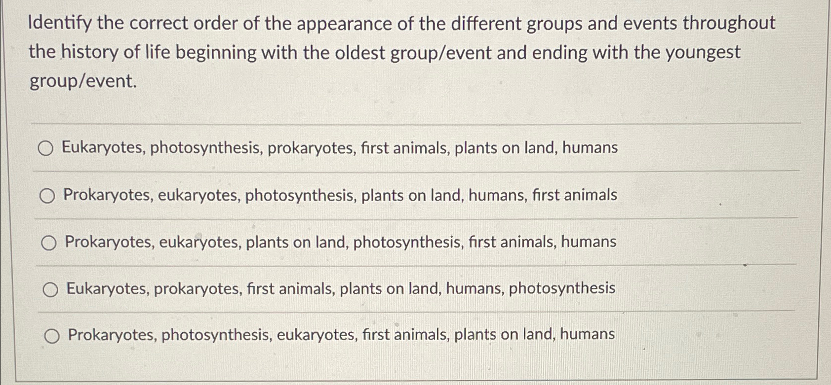 Solved Identify the correct order of the appearance of the | Chegg.com