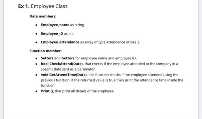 x 1. Employee Class Data members: - Employee_name as | Chegg.com