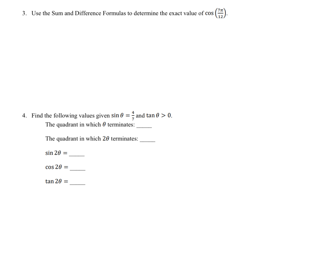 Solved Use the Sum and Difference Formulas to determine the | Chegg.com