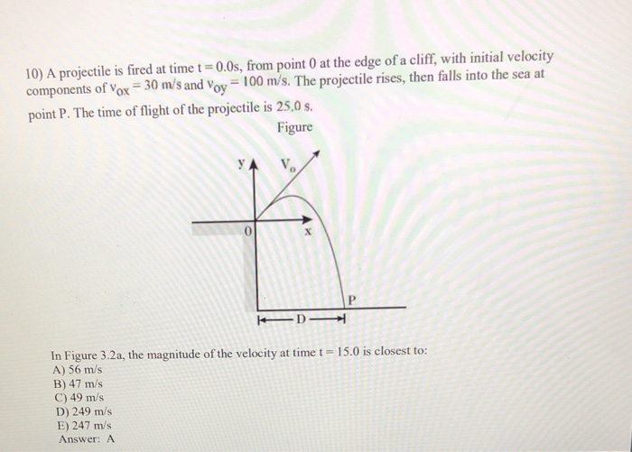 Solved 10) A projectile is fired at time t = 0.0s, from | Chegg.com
