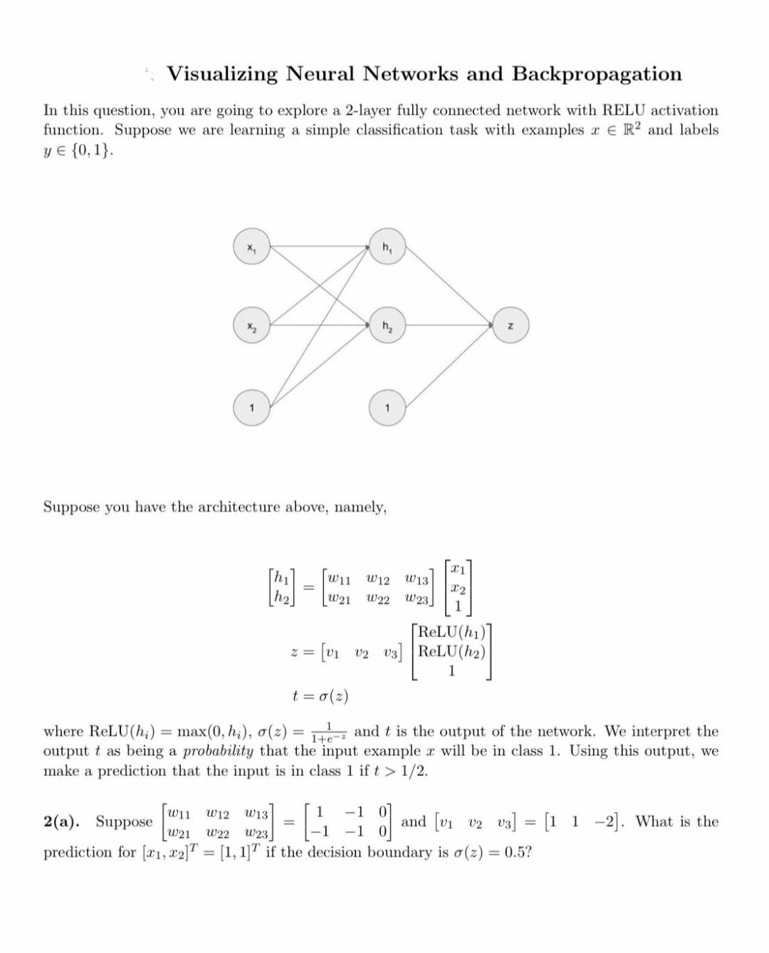 Solved Visualizing Neural Networks and Backpropagation In | Chegg.com