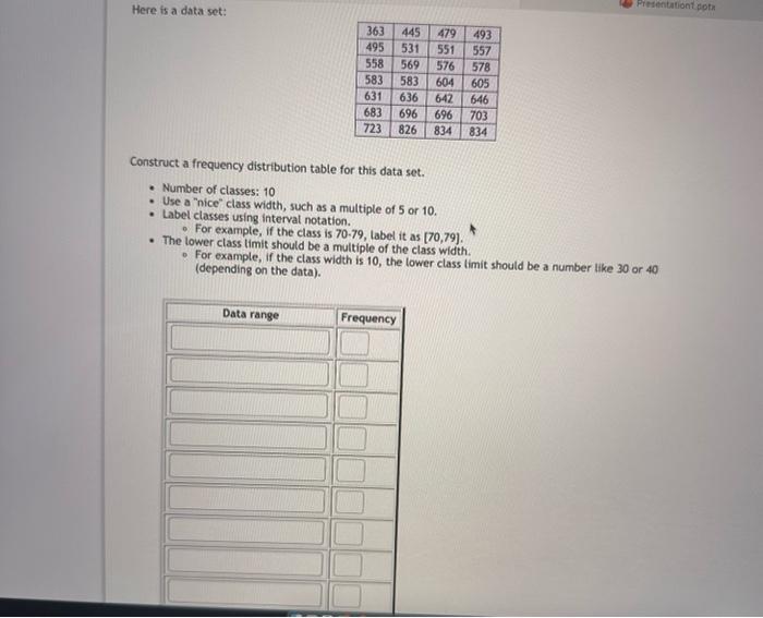 Solved Here is a data set: Construct a frequency | Chegg.com