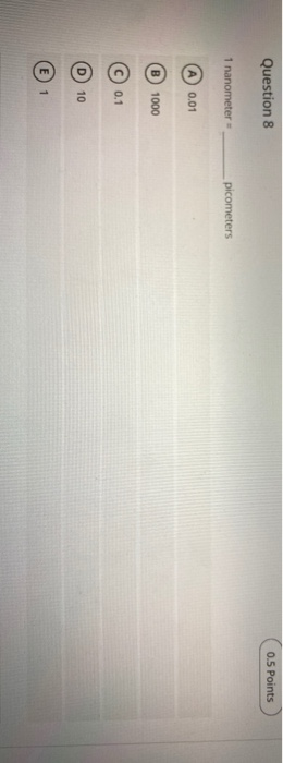Solved Question 8 0.5 Points 1 nanometer picometers 0.01 | Chegg.com