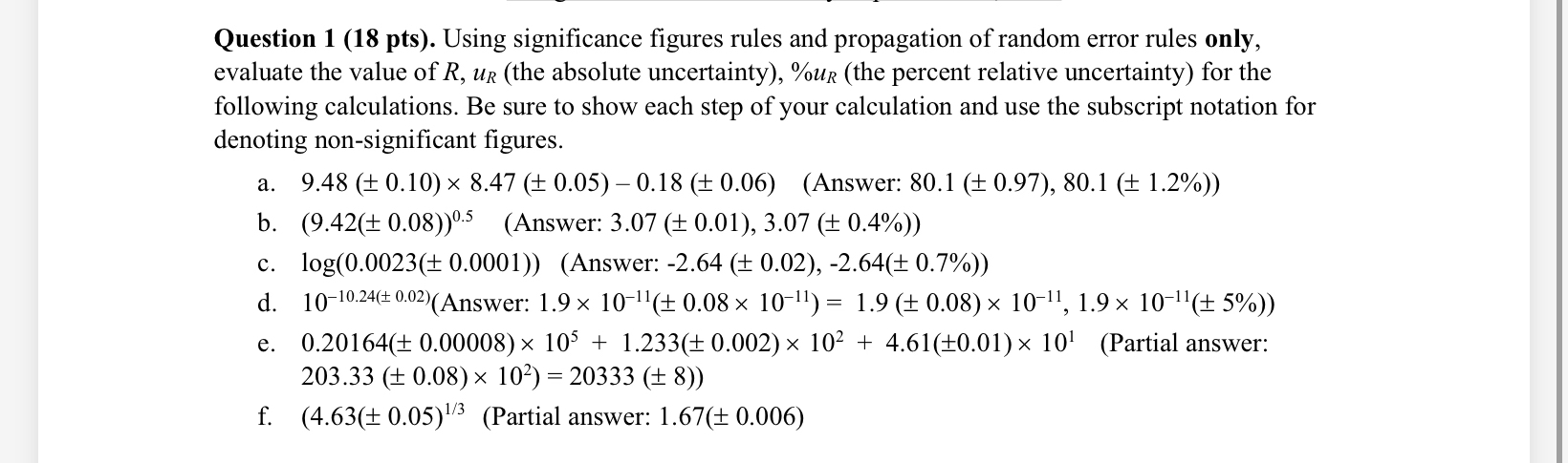 Solved Question 1 (18 ﻿pts). ﻿Using significance figures | Chegg.com