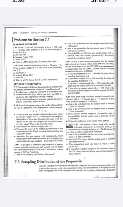 Problems for Section 7.4 LEARNINS THE BASICS 7.15 | Chegg.com