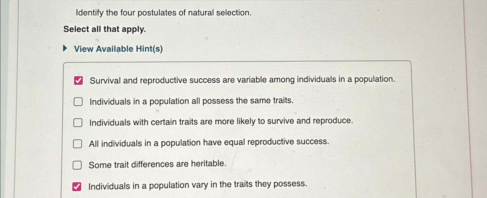 Solved Identify the four postulates of natural | Chegg.com