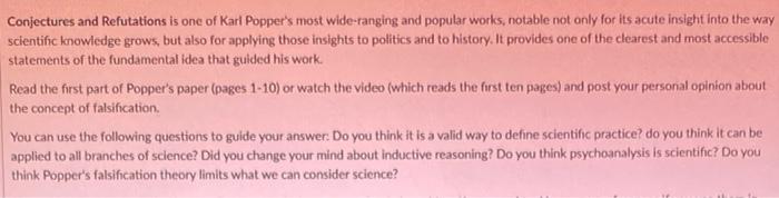 Conjectures and Refutations is one of Karl Popper's | Chegg.com