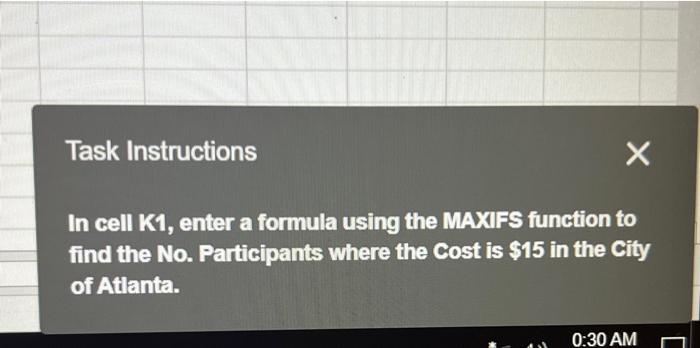 Solved Task Instructions In cell K1, enter a formula using | Chegg.com