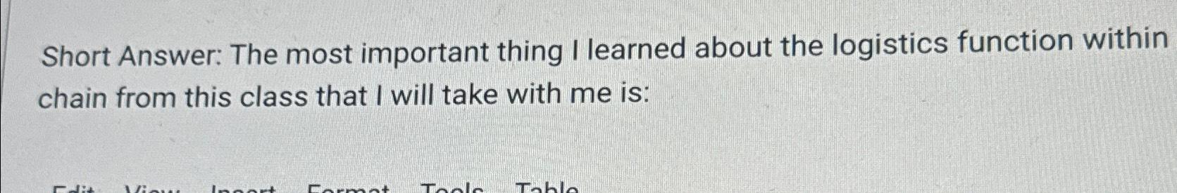 Solved Short Answer: The most important thing I learned | Chegg.com