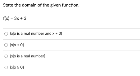 Solved State the domain of the given function.f(x)=3x+3 ﻿is | Chegg.com