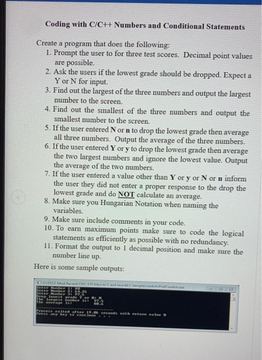 Solved Coding with C/C++ Numbers and Conditional Statements | Chegg.com