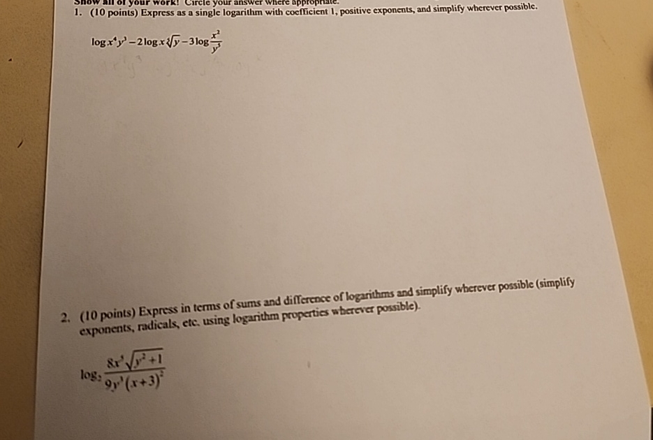 Solved (10 ﻿points) ﻿Express as a single logarithm with | Chegg.com