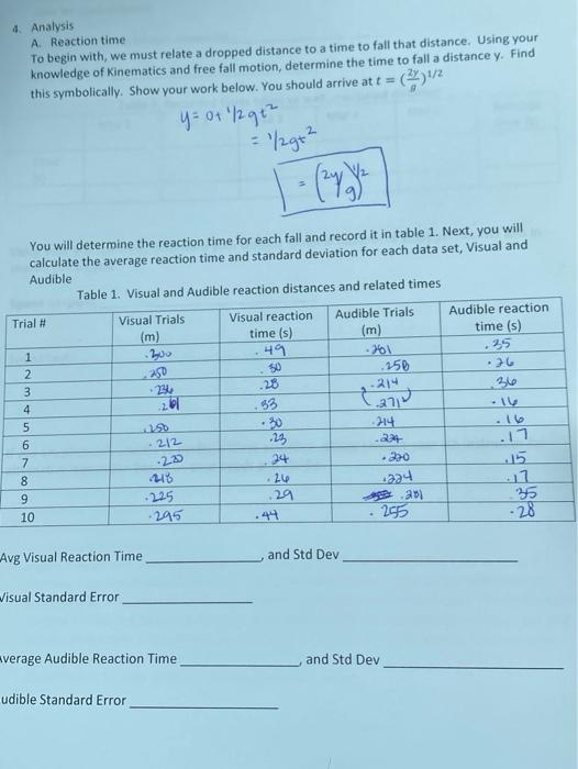 Solved 4. Analysis A Reaction time To begin with, we must | Chegg.com