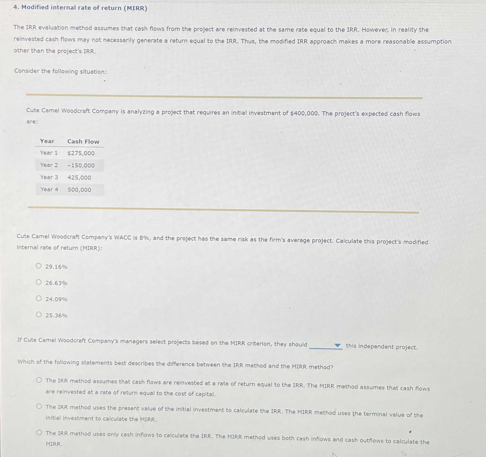 Solved Modified internal rate of return (MIRR)The IRR | Chegg.com