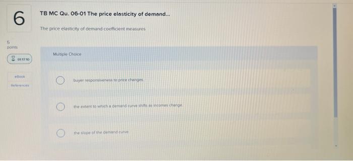 Solved TB MC Qu. 06.01 The price elasticity of demond... The | Chegg.com