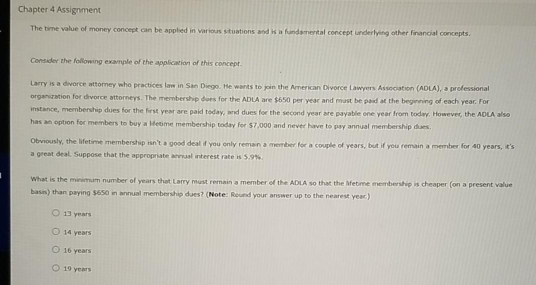 Solved Chapter 4 Assignment The time value of money concept | Chegg.com