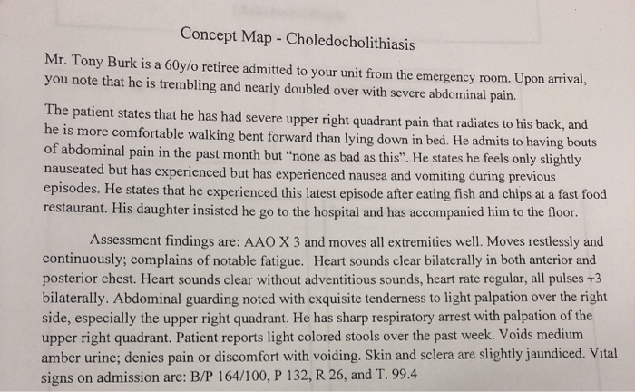 Solved Concept Map - Choledocholithiasis Mr. Tony Burk is a | Chegg.com