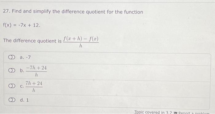 Solved 27. Find and simplify the difference quotient for the | Chegg.com