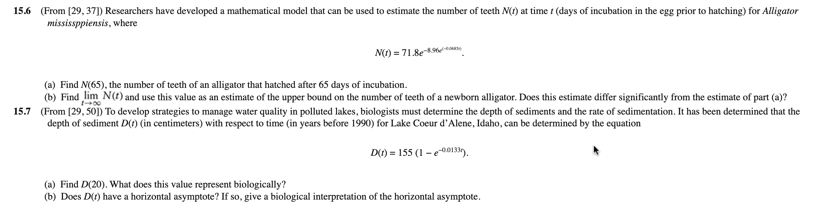 Solved mississpiensis, whereN(t)=71.8e-8.96e(-0.0685t).(a) | Chegg.com