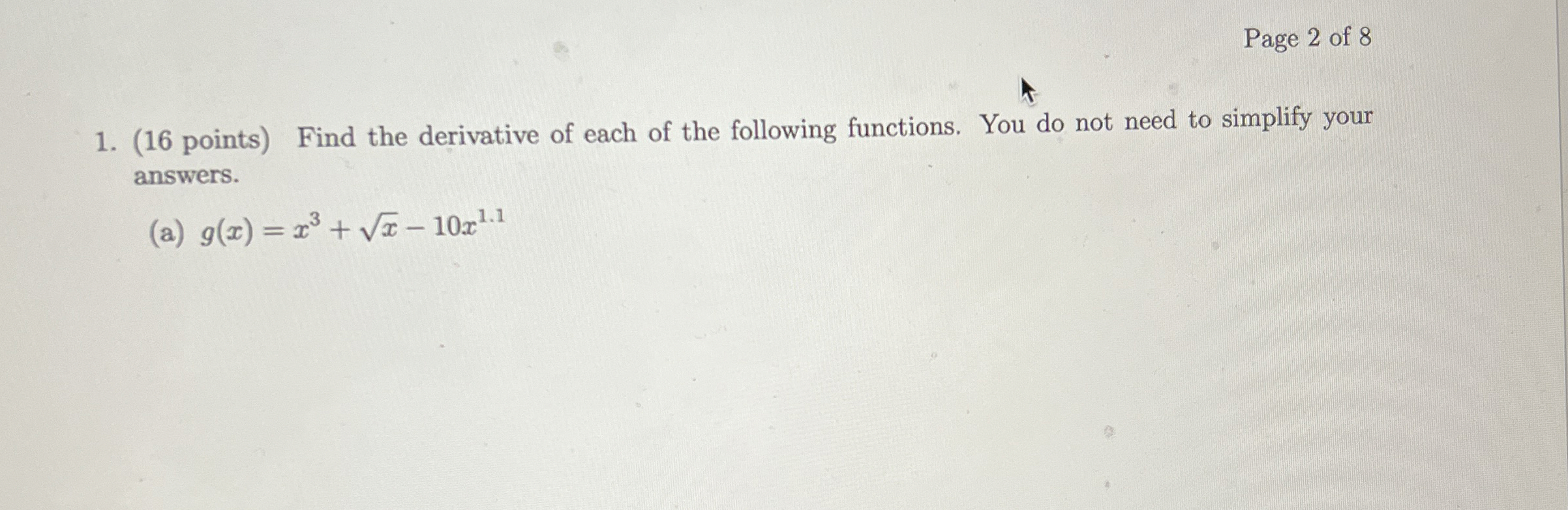 Solved (16 ﻿points) ﻿Find the derivative of each of the | Chegg.com