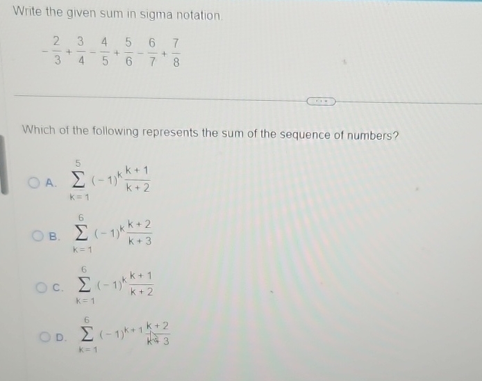Solved Write the given sum in sigma | Chegg.com