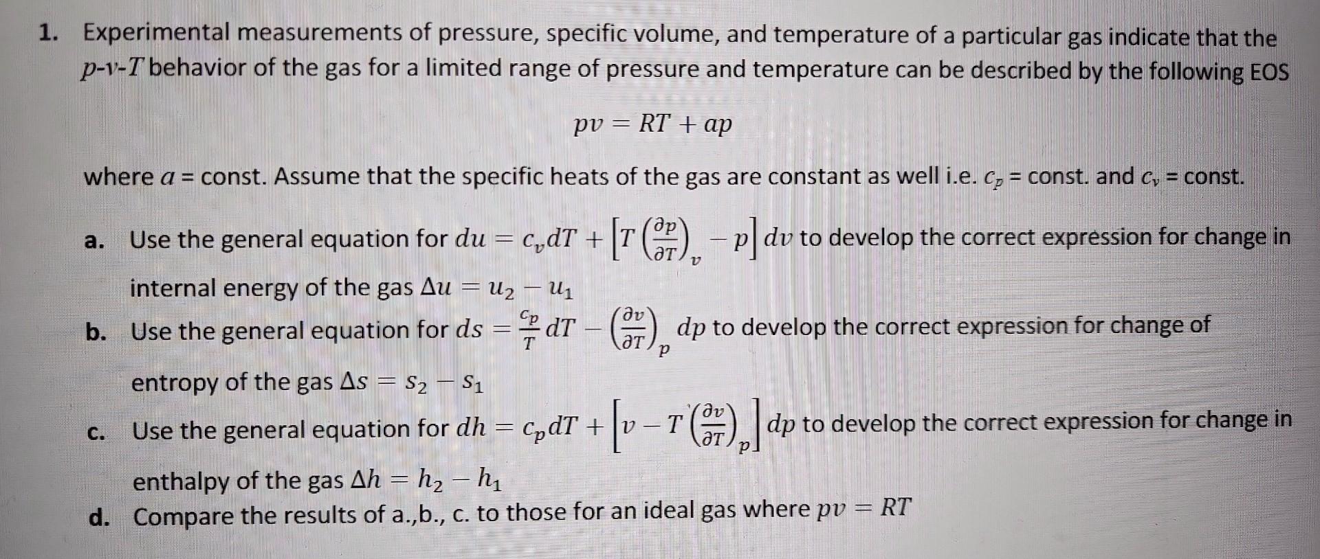 Solved Experimental measurements of pressure, specific | Chegg.com