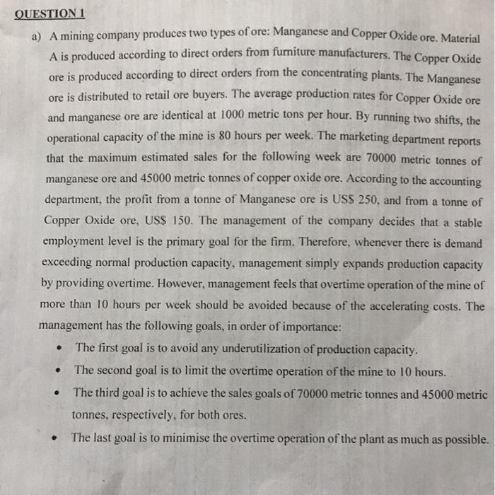 Solved Formulate This As A Goal Programming Problem To Help