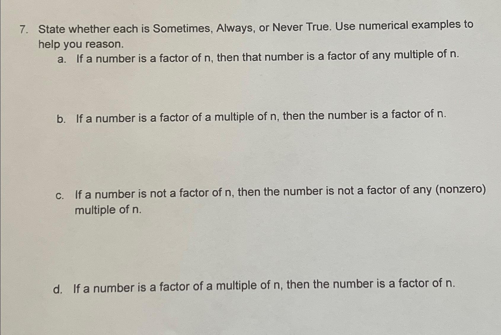 Solved State whether each is Sometimes, Always, or Never | Chegg.com