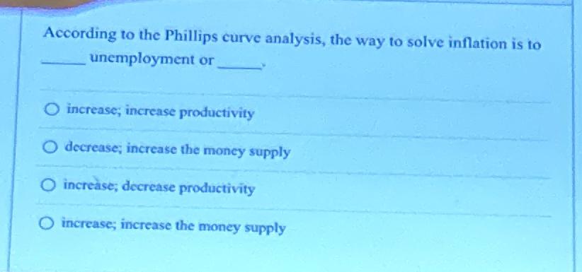 Solved According to the Phillips curve analysis, the way to | Chegg.com