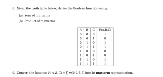 Given The Truth Table Below Derive The Boolean