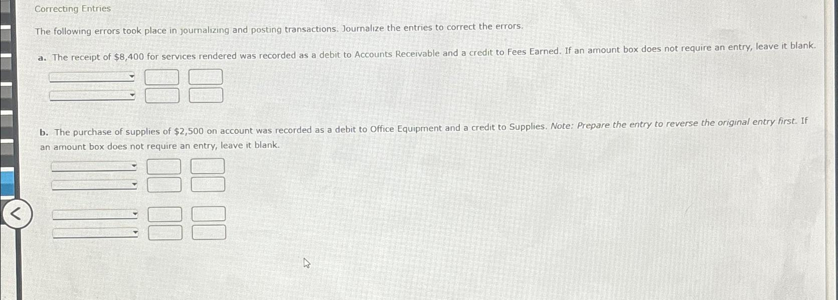 Correcting EntriesThe following errors took place in | Chegg.com