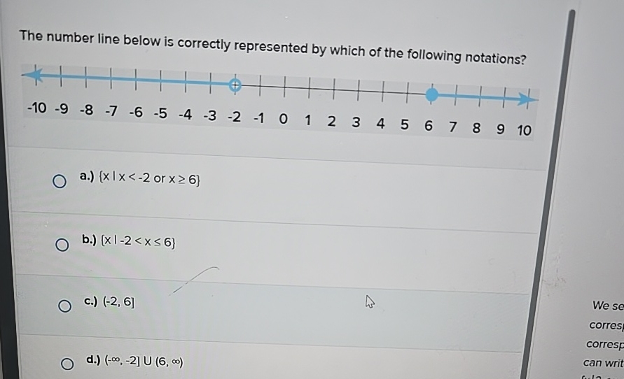 Solved The number line below is correctly represented by | Chegg.com