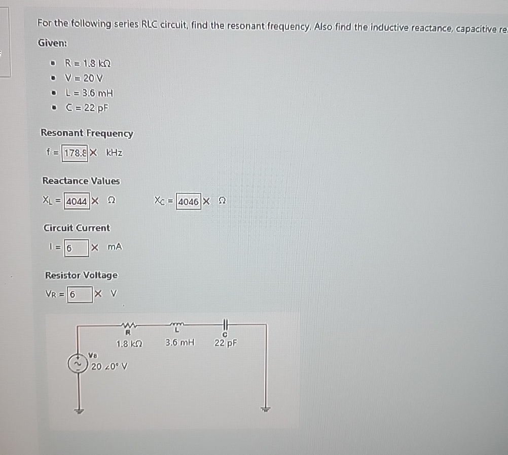 Solved For the following series RLC circuit, find the | Chegg.com